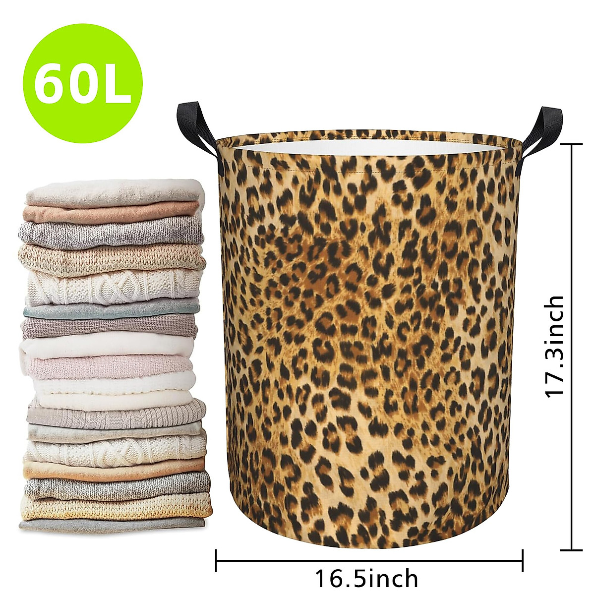 Naqiuli Laundry Basket Leopard Laundry Hamper Large Laundry Basket Storage Basket Tote Bag Collapsible Organizer Basket for Bathroom,Laundry,Bedroom 17.3 x16.5 Inch