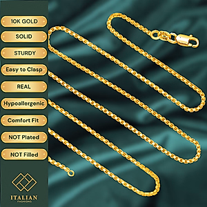 ITALIAN FASHIONS REAL Solid 10K Yellow or White Gold 0.50mm - 1.3mm Diamond-Cut Square Mirror Box Veneziana Chain Necklace with Lobster Claw Clasp | Multiple Lengths Available | Men Women | MADE IN ITALY (10K Solid Yellow Gold 0.7mm, 24.0 Inches)