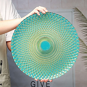 Operitacx Round Tray Crystal Glass Fruit Plate Clear Glass Snack Serving Tray Dried Fruit Salad Dessert Plate Candy Snack Bowl Art Glass Plate for Home KTV Cupcake Toppers