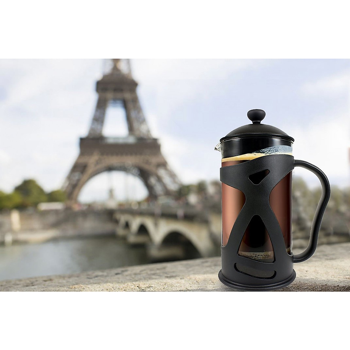 Coffee Maker French Press:by SterlingPro [Double Filter - the Purest home-brewed coffee/tea] Gift 2 Free Bonus Screens [Premium Stainless Steel] [Thick Heat-resistant Glass Pot (34 oz, mirror)