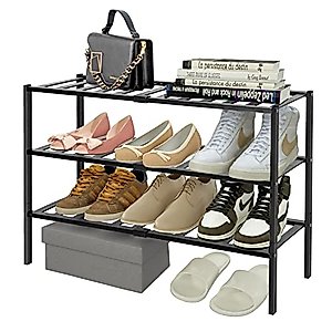 Allinside Bamboo Shoe Rack, Splitable & Stackable, Wooden Shoe Storage Organizer, Hypoallergenic Bamboo Material, Sturdy Shoe Shelf for Entryway, Closet (3-Tier)