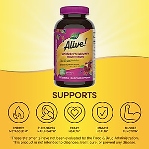 Nature's Way Alive! Women's Daily Gummy Multivitamins, 16 Vitamins & Minerals, Energy Metabolism*, Hair Skin & Nails*, Vegetarian, Mixed Berry Flavored, 150 Gummies (Packaging May Vary)