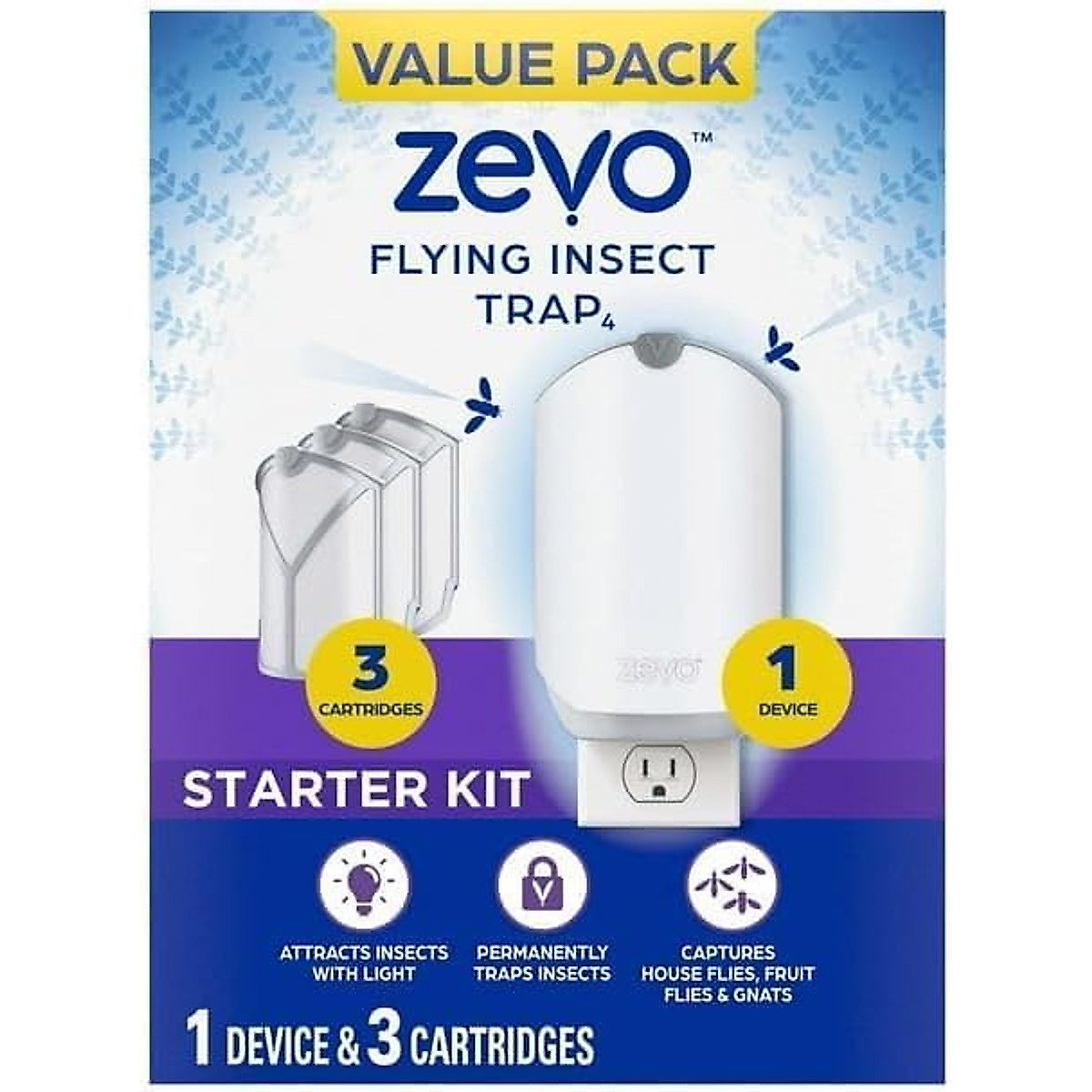 Zevo Flying Insect Trap Refill Cartridges (1 Device & 3 Refill Cartridges Pack)