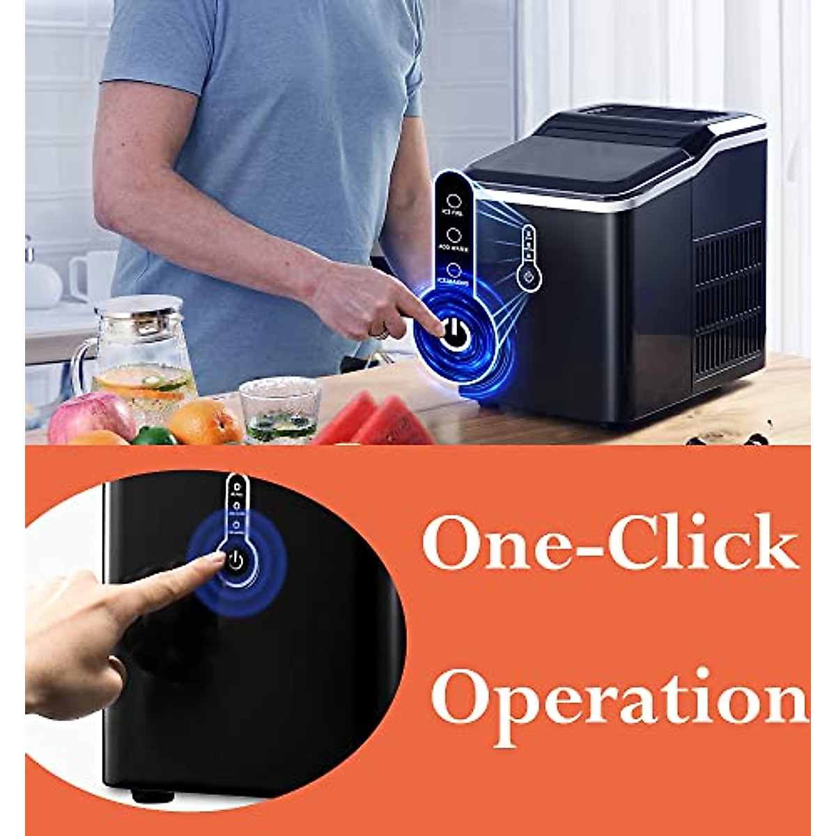 PRESTIGE CARTRIDGE26Lbs Portable Ice Maker, Compact Ice Maker Countertop Machine, 9 Ice Cubes Ready in 7 Mins, 26lbs Per Day, Bullet Shape Ice, 1.5L Electric Ice Maker, for Party Home Camping(Black)