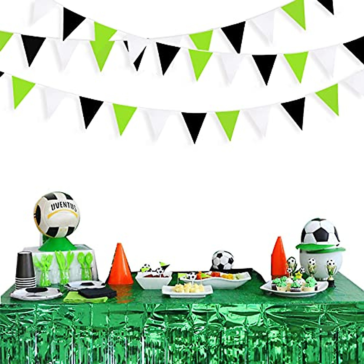 10M/32Ft Green Black White Banner Decorations Triangle Flag Fabric Pennant Garland Bunting for Graduation Birthday Wedding Gaming Soccer Halloween Party Outdoor Garden Hanging Festivals Decoration