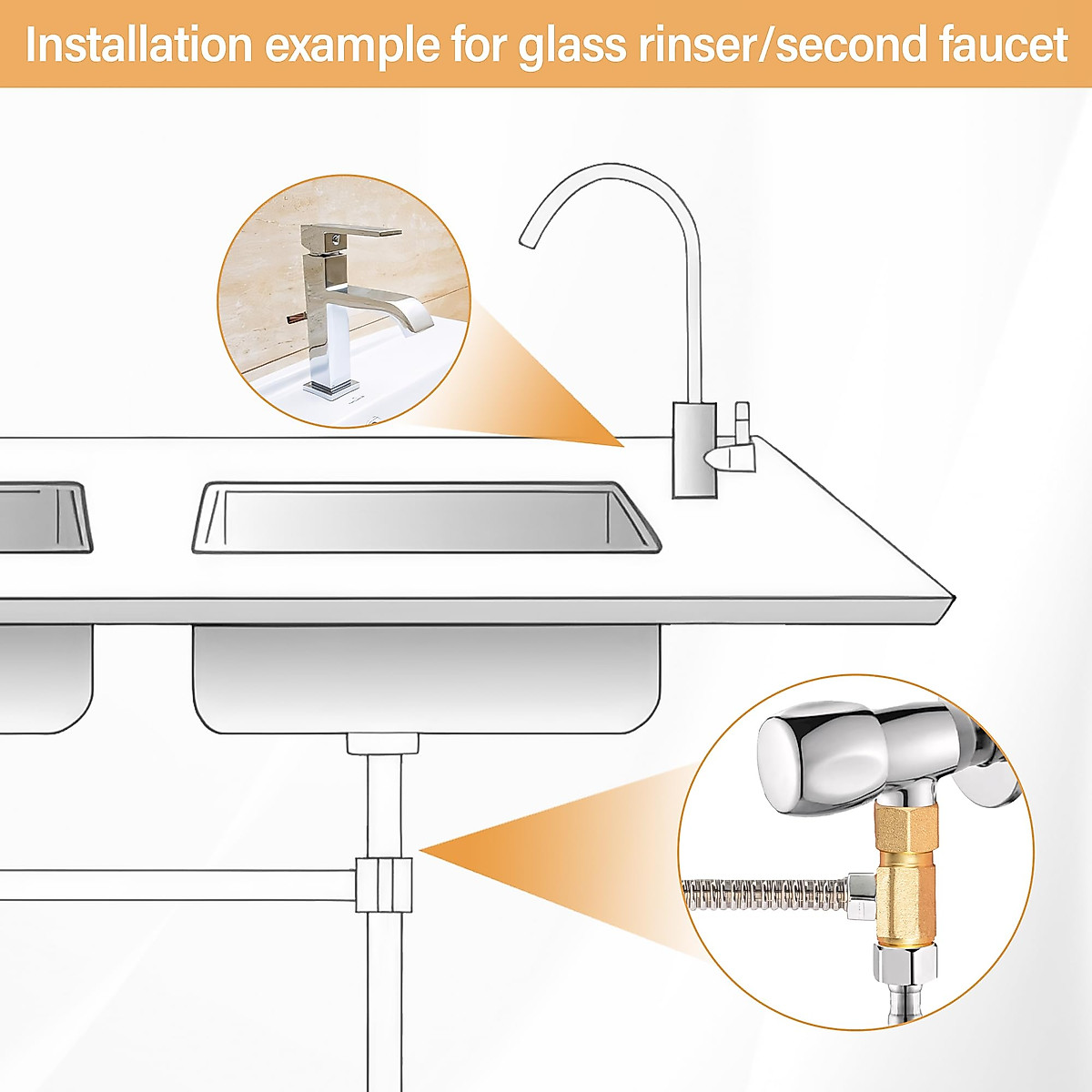 Breezliy Lead-Free Brass Angle Stop Add-A-Tee Valve,3/8-Inch Compression Inlet X 3/8-Inch Compression Outlet X 3/8-Inch Compression Outlet 2 Pack