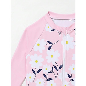 SweatyRocks Girl's Cute Floral Print Long Sleeve Mock Neck Zip Front One Piece Monokini Swimsuit Blue 6Y