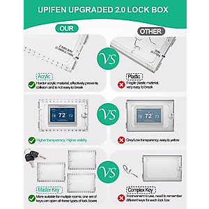 Upifen Thermostat Lock Box Cover with Key, Clear Thermostat Cover with Lock Compatible With Home Thermostat On Wall, AC Lock Box Cover with Key Fits Thermostats (Rectangle, 6.3''W x 5''H)
