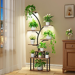 POZILAN Plant Stand Indoor with Grow Light, 8-Tiered Tall Plant Stands for Indoor Plants Multiple, Metal Plant Shelf Display Rack Holder, Flower Stand for Indoor Plants, Living Room, Garden, Patio