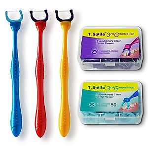 T.Smile Evolutionary Clean Dental Flossers, Kit of Refills Plus Long Handle (3 Handles + 100 Refills)