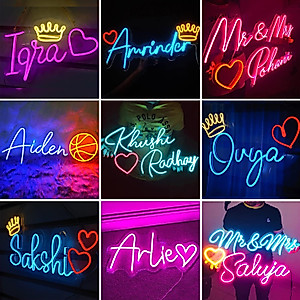 Custom Neon Signs,Personalized Neon Name Sign for Wedding Bedroom Birthday Christmas Party Game Room Home Wall Decor Bar Salon Business Logo Congrats Gifts Led Neon Light Sign (1 Line Text (10"-16"))