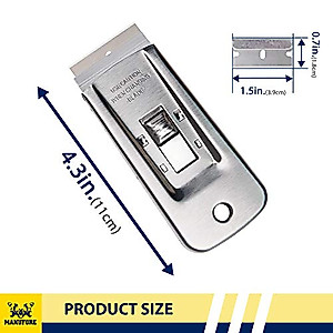 MANUFORE Portable Multi-Purpose Stainless Steel Razor Scraper for Cleaning Glass, Stove-top, Window, Floor with 10 Stainless Steel Blades