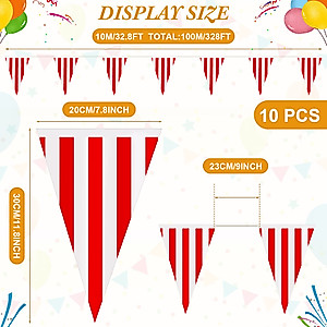 328ft Carnival Circus Party Decorations Supplies, Circus Carnival Bunting Banner 200 pcs Red and White Striped Pennant Banner Flags String Triangle Bunting Flags for Carnival Birthday Party
