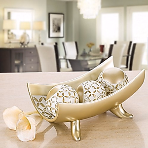 Creative Scents Schonwerk Diamond Lattice Decorative Bowl Table Centerpiece - Home Decor for Living Room, Centerpieces for Dining Room and Coffee Table (Gold & White)