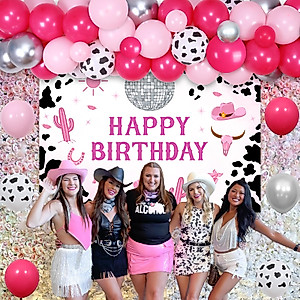 Space Cowgirl Birthday Party Decorations Balloons Garland Arch Kit - Western Cowgirl Nashville Bday Celebration Party Supplies Set - Disco Star Balloon Backdrop