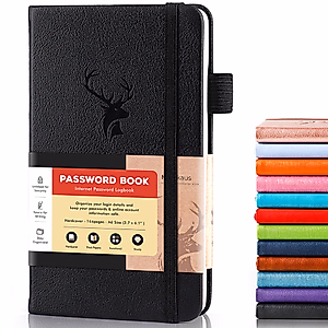 molekaus Password Book with Alphabetical Tabs Small Password Keeper with Extra Password Space to Change Password. Password Notebook for Home or Office for Internet Log In, 6.1*3.7in black small