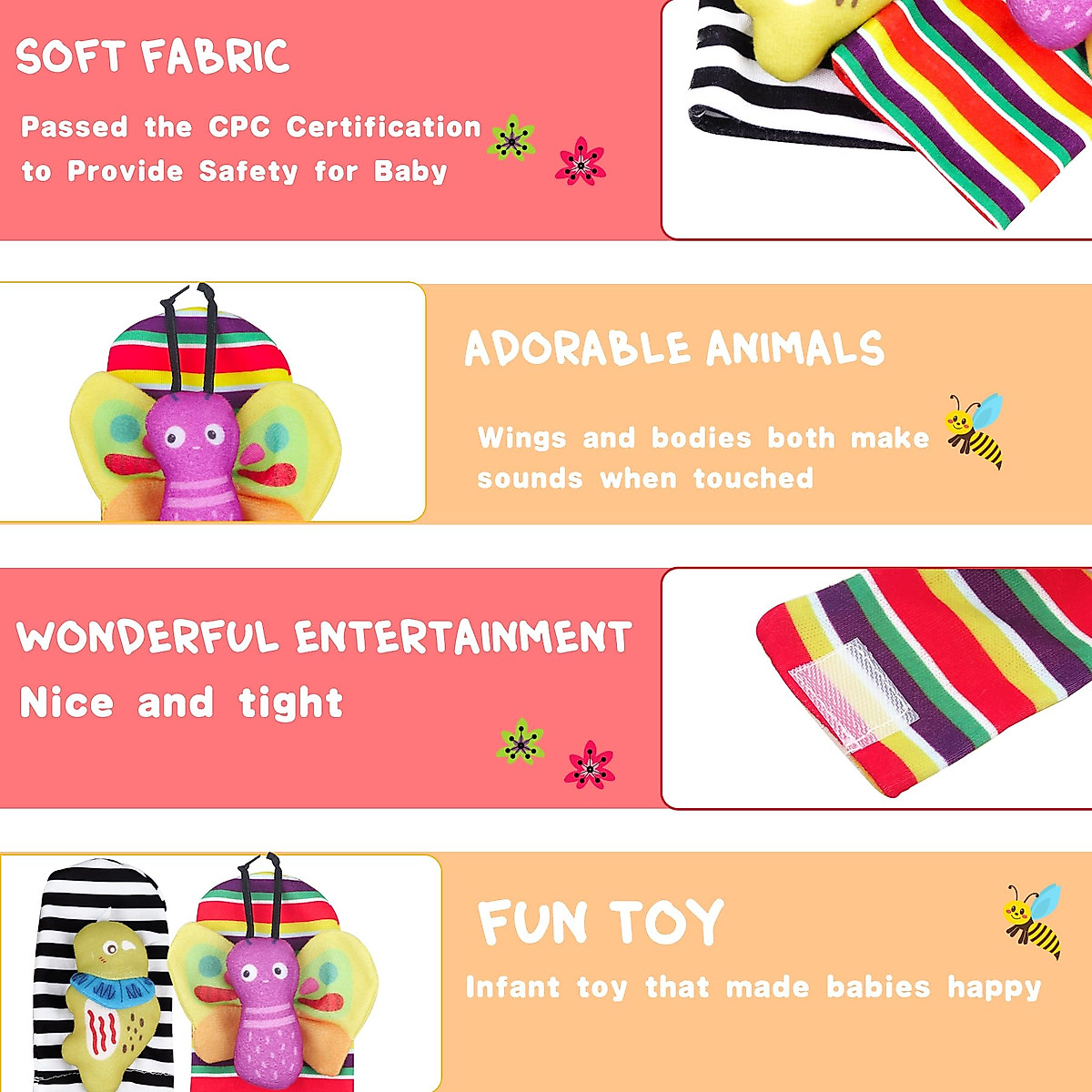 Majobee Baby Wrist Rattles Toys & Foot Finder Socks Set Baby Boy Girl Gifts Newborn Soft Sensory Toys Infant Socks 0-6 to 12 Months,Baby Toys 3-6 Months Toddler Educational Learning Development Toys
