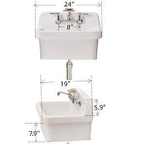 ELLAI 24 Inch White Ceramic Farm Style Wall Mount Utility Sink High Back Wall Mounted Laundry Tub 10 Gallon Farmhouse Sink Slop Sink for Laundry Room, Garage, Kitchen, Bathroom 24" x 19" x 16.5"