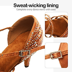 SWDZM Women's Rhinestone Dance Shoes Ballroom Latin Salsa Performance Practice Dancing Shoes,L377,Bronze,Heel 3 1/3'',US 8.5