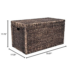 Finch Wicker Trunk - Vintage and Boho style Chest to store Blanket and toys, Ideal for Living Room, Bedroom, Kids Room, Wooden Frame with Water Hyacinth Woven Construction, Brown