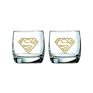 Superman Whiskey Glasses - 10 oz. Capacity - Set of 2 Glasses - Sturdy Base