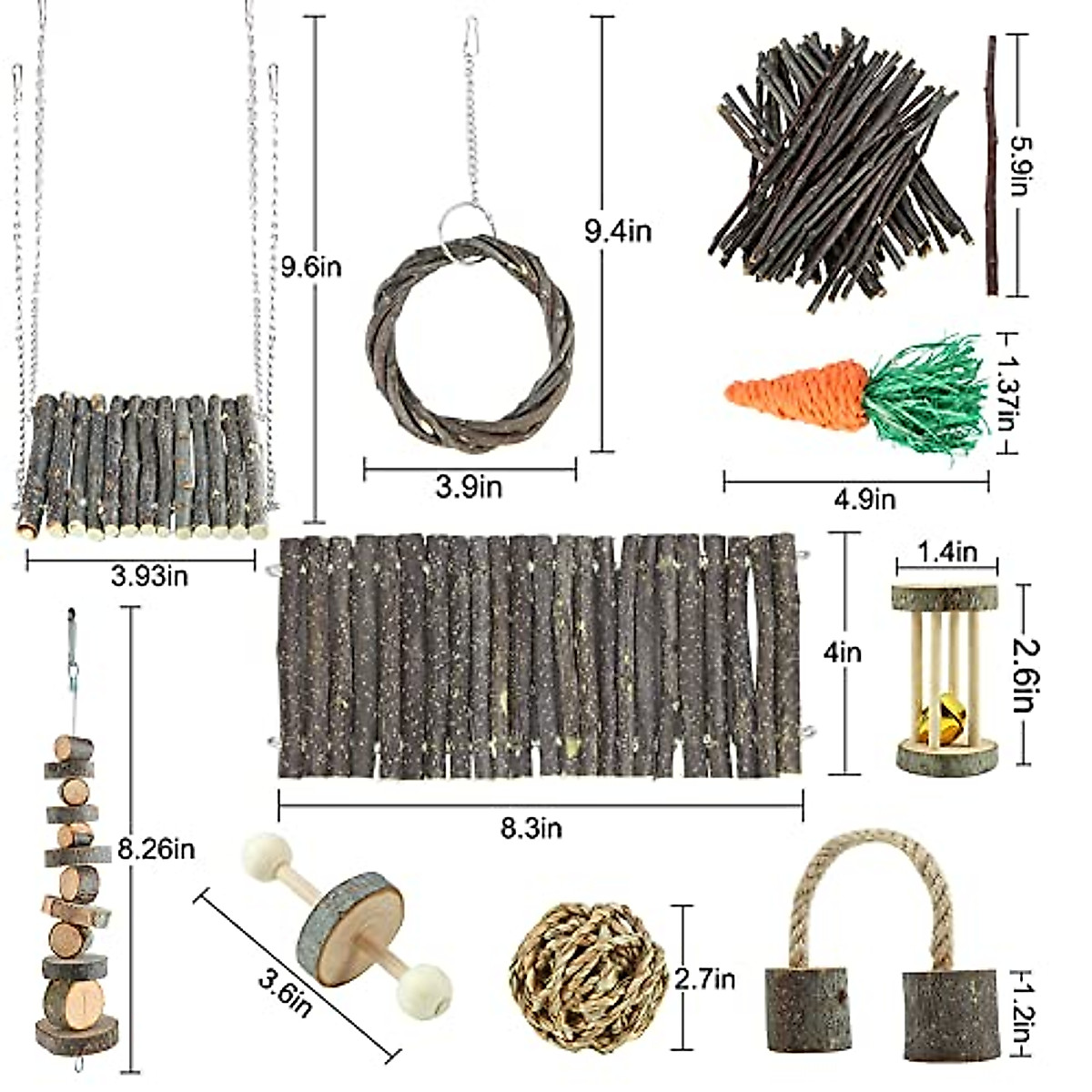 YIXUND Hamster Toys Rat Toys Chinchilla Toys Hamster Chew Toys Cage Accessories Apple Wood Sticks Ladder Bell Roller for Gerbil Guinea Pigs and Other Small Animal