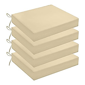 Wellsin Outdoor Chair Cushions for Patio Furniture - Patio Chair Cushions Set of 4 - Waterproof Square Corner Outdoor Seat Cushions 18.5"X16"X3", Khaki