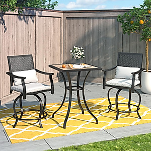 AECOJOY 3 Piece Outdoor Bar Set, High Top Patio Bar Set with Table and Chairs, Bar Height Patio Sets Clearance Plus Outdoor Pub Table and Swivel Chairs for Lawn Garden Porch