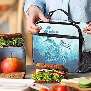 Sea Ocean Turtles Bule Lunch Box with Detachable Buckle Hand Strap, Large Capacity Lunch Bag Durable Lunch Tote Bag for Travel Women Men Girls Boys (Sea Turtles)