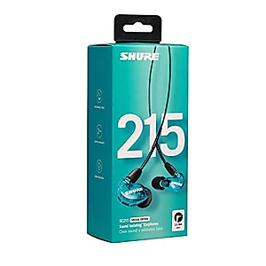 Shure SE215 PRO Wired Earbuds - Professional Sound Isolating Earphones, Clear Sound & Deep Bass, Single Dynamic MicroDriver, Secure Fit in Ear Monitor, Plus Carrying Case & Fit Kit - Blue (SE215SPE)