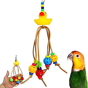 Bonka Bird Toys 2325 Ducky Spyder Small Medium Bird Toy Durable Plastic Leather Duck Bead Foraging Ball Button Cockatiels Parakeets Conures and Other Similar Sized Birds