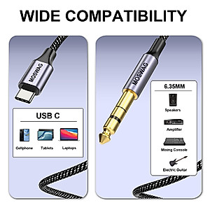 MOSWAG USB C to 6.35mm 1/4 inch TRS Cable 3.28FT/1Meter,Type C to 1/4 Audio Adapter Aux Jack Stereo Cable for Google Pixel 4XL,Galaxy Note 10+/S20+,Amplifier,Speaker,Headphone,Mixing Console