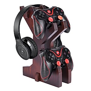 BEARUT Game Controller Holder Headset Stand 2-Tier Universal Controller Gaming PC Accessories Storage Rack Headphone Stand for Xbox Series PS5 PS4 by Wood