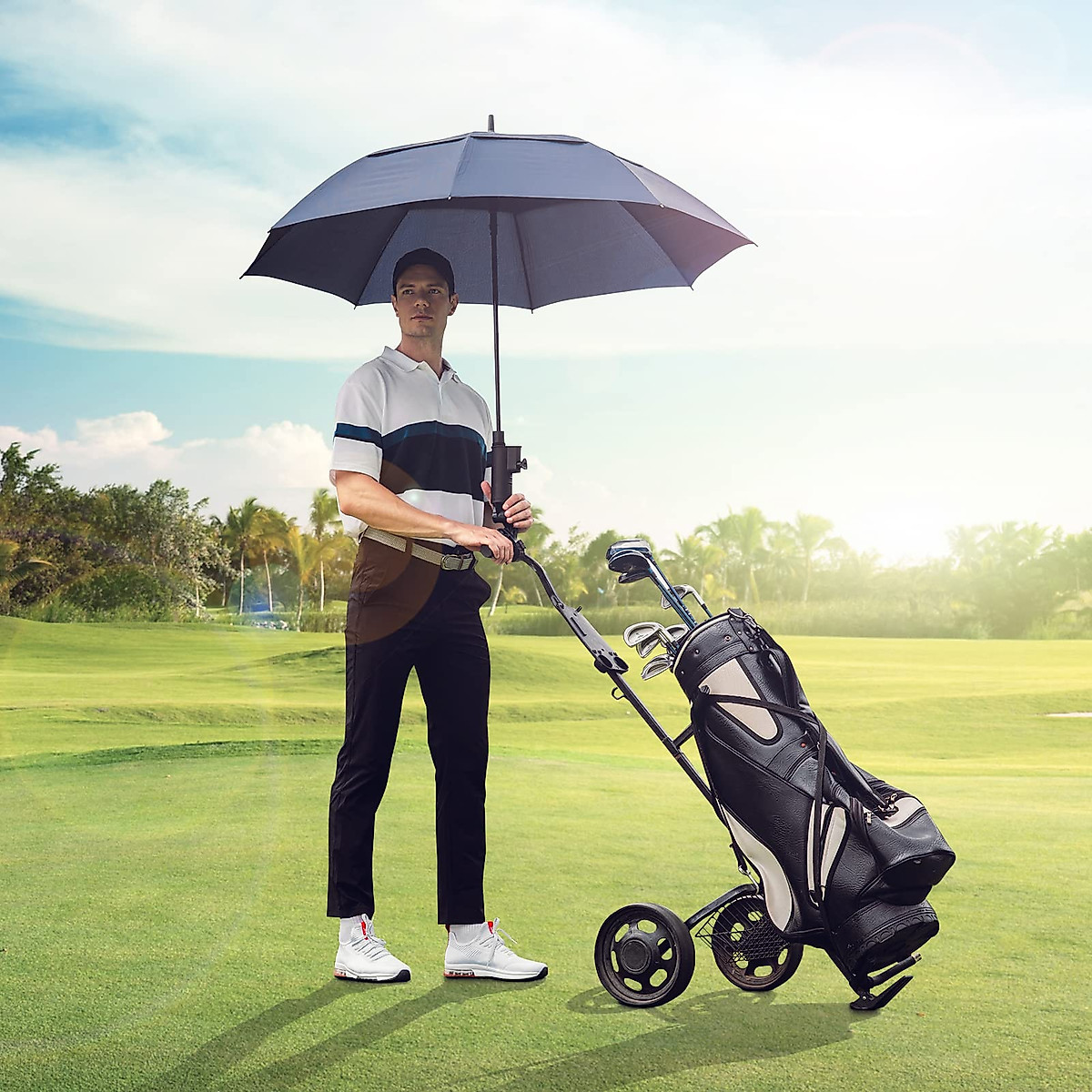 Gonex 62 Inch Extra Large Golf Umbrella, Automatic Open Travel Rain Umbrella with Windproof Water Resistant Double Canopy, Oversize Vented Umbrellas for 2-3 Men and UV Protection, Navy