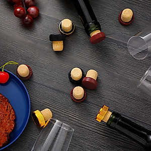 24 Pieces Cork Plugs Cork Stoppers Tasting Corks T-Shape Wine Corks with Plastic Top Wooden Wine Bottle Stopper Bottle Plugs Replacement Corks for Wine Beer Bottle, Glass Bottles (Black, Brown, Gold)