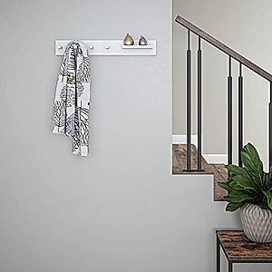 Ballucci 4-Peg Wood Wall Storage Floating Shelf and Coat Rack, Modern Hat Rack with 4 Hooks, Wall Organizer and Key Holder - White