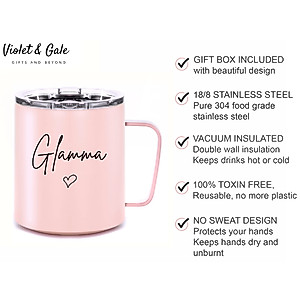 VIOLET & GALE Glamma Gifts for Grandma 12oz Thoughtful First Time Grandma Gifts New Grandma To Be Coffee Mug Glam Ma Travel Cup
