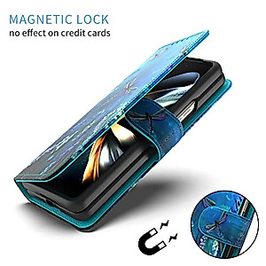 Singolas for Samsung Z Fold 4 Case 2022, Samsung Z Fold 4 Wallet Case Card Holder Slots Cover Leather Flip Samsung Galaxy Z Fold 4 Case Protective Cover for Galaxy Z Fold 4 5G Case, Dragonfly