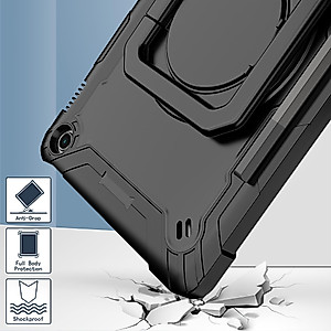 zukof Case for Amazon Fire Max 11 inch Tablet (13th Generation, 2023 Release) Hybrid Shockproof 360 Rotating Multi-Functional Ring Stand Case with Shoulder Straps (Black/Black)