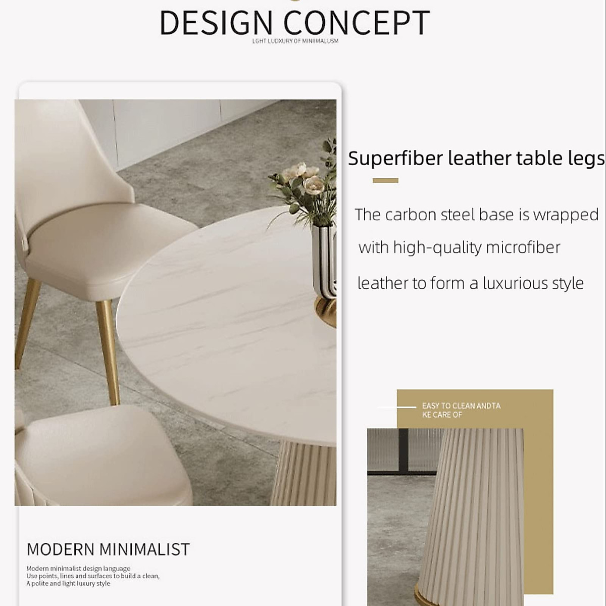 Wohh Round Marble Dining Table, Dining Table Faux Marble, Stone Top Dining Table Set for 6-8 (53 Table and 6 Chairs)