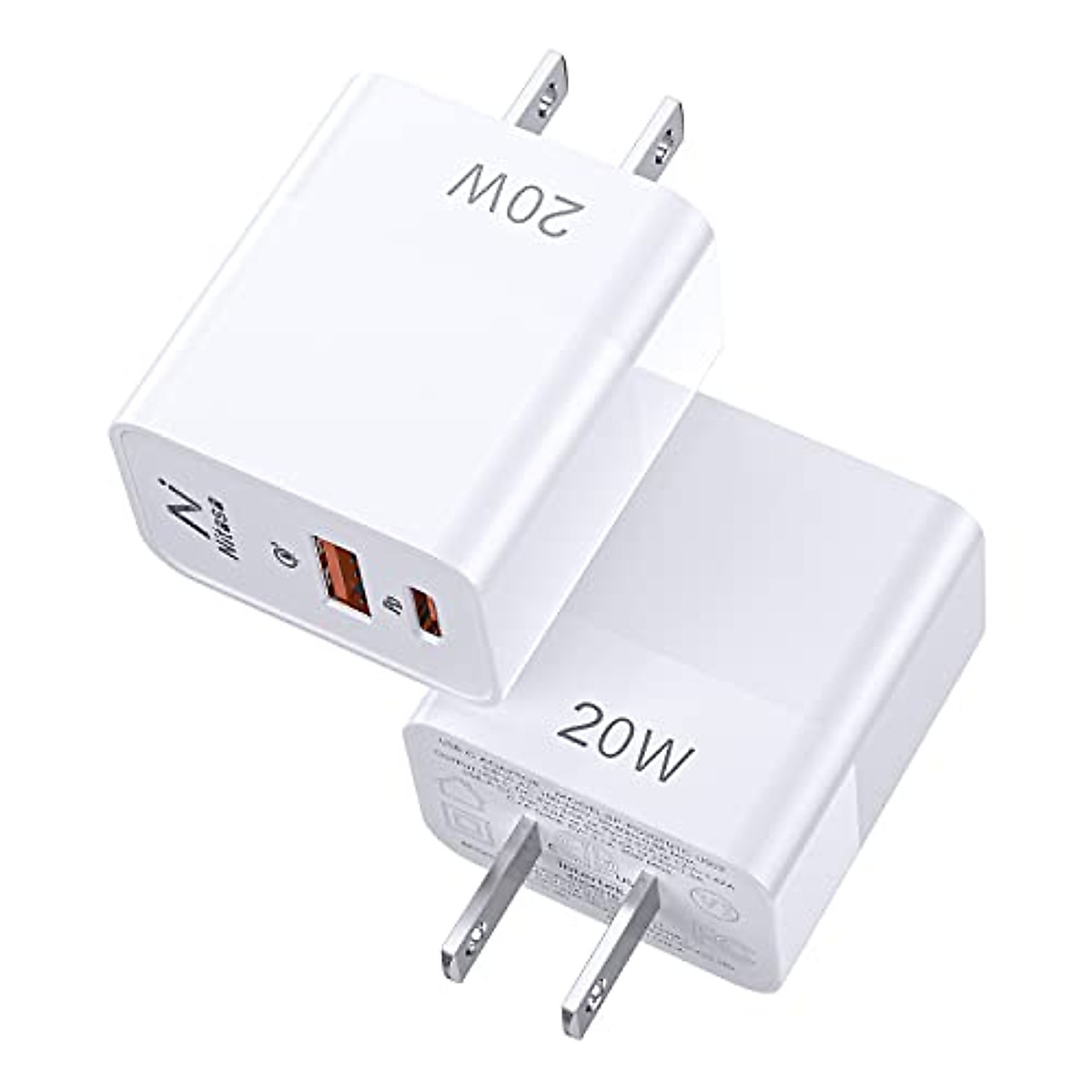 20W USB C Wall Charger,NITASA 2-Pack Dual Port Fast PD+Quick Charge 3.0 Charger Block Plug for iPhone 14 13/12/11/14 Pro Max SE iPad Galaxy Pixel,USB C Power Adapter Fast Charging for iPhone 14 Plus