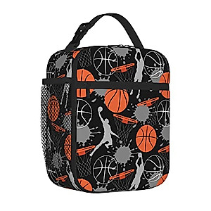 PTPLMM Basketball Lunch Box Insulated Lunch Bag Box kids Girls Boys, Reusable Small Bento Lunch Box Containers for kids Women Men, Durable Cooler Tote Bag Lunchbox for Work/Office/School/Picnic