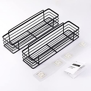 KES Adhesive Shower Caddy Rustproof Bathroom Shelf Organizer Wall Shower Basket Stainless Steel Matte Black 2 Pack, BSC204S36DF-BK-P2