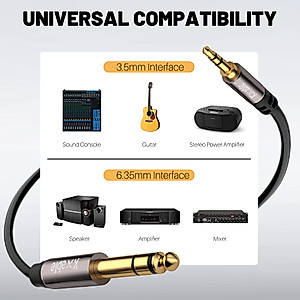 3.5mm to 6.35mm Stereo Audio Cable 15 Feet, 1/4 to 1/8 inch Headphone Cable Jack, Hi-Fi Sound, Gold Plated Connectors, OFC Core, Black Cable (with 5 pcs Cable Ties)
