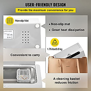 VEVOR Ultrasonic Jewelry Cleaner, 45kHz 500ml, Professional Ultrasonic Cleaner w/ 4 Digital Timer & SUS 304 Tank, Cleaning Basket Included, Ultrasonic Cleaner Machine for Jewelry Watches Coins, White