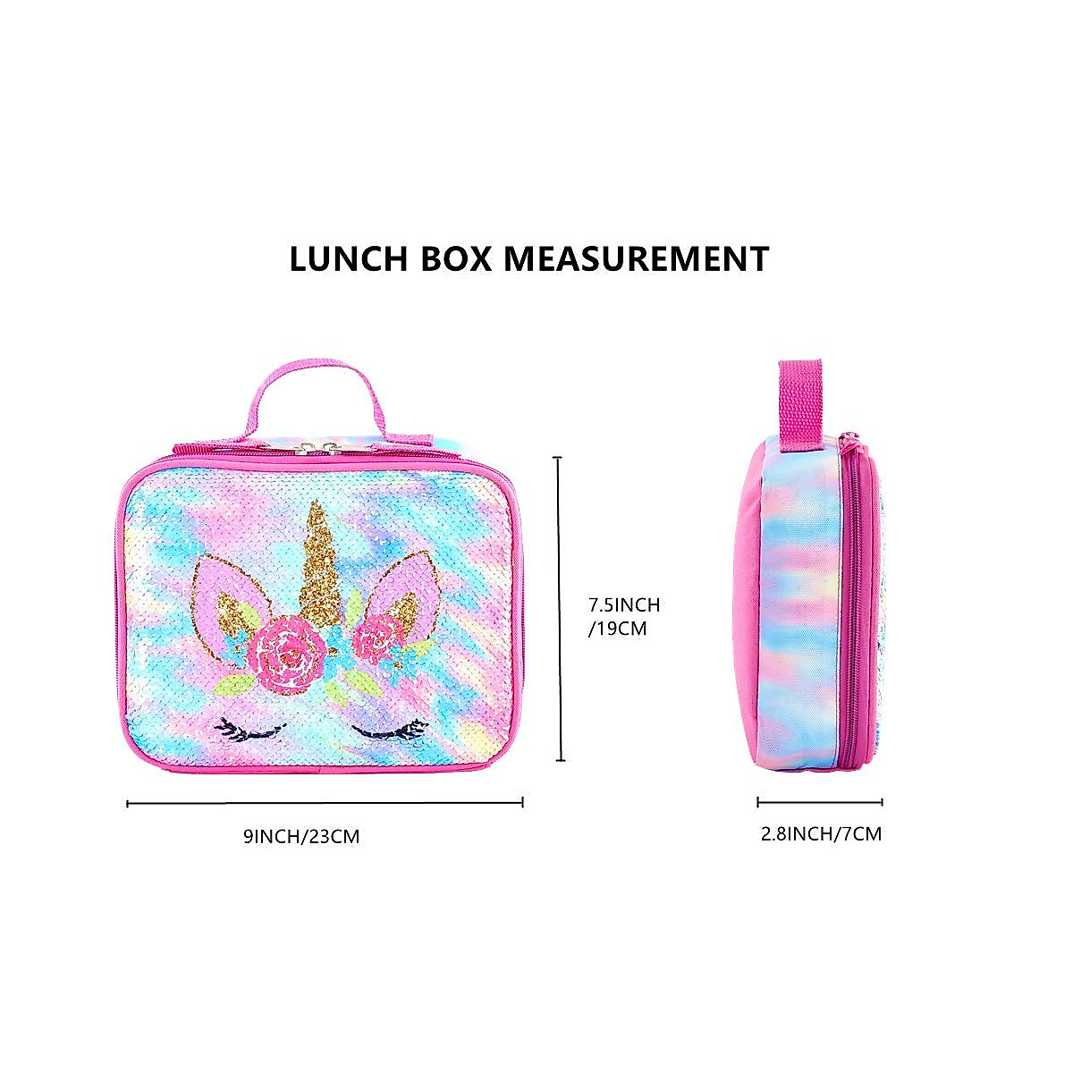 KK CRAFTS Cute Insulated Lunch Box For Girls Boys Kids Toddlers Preschool Kindergarten Elementary(Small,Sequin Rainbow Unicorn)