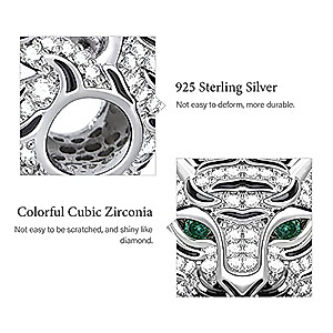 GNOCE Royal Tiger Head Charms for Bracelet S925 Sterling Silver Animal Bead Charm Tiger Punk Rock Pendant Charms for Women Men Necklace