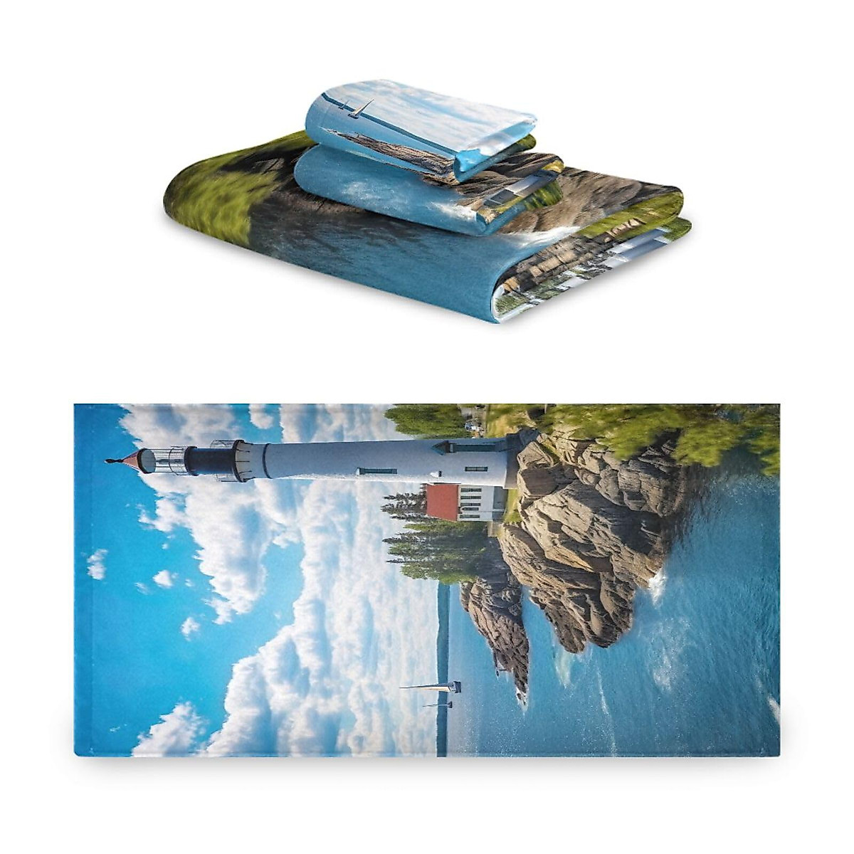 Flradish Lighthouse Towels 3 Pack Bath Towels for Bathroom Set Soft Cotton Highly Absorbent Lightweight & Quickdry Towel Set 1 Bath Towel,1 Hand Towel,1 Washclothe