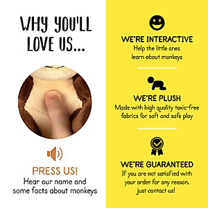 Talking Stuffed Mommy Monkey with 3 Baby Monkeys in her Tummy | Plush Monkey | Monkey Stuffed Animals | Stuffed Animal Family | Stuffed Animal Mom and Baby | Stuffed Animals for Ages 0+