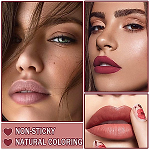 Matte Nude Lipstick Lip Stain Velvet Smooth Lip Stick Waterproof Long Lasting Lip Gloss,Moisturizer Non-Stick Cup Highly Pigmented Natural Lipstick Lip Color Lip Makeup,Perfect Lipstick Gift- Nude